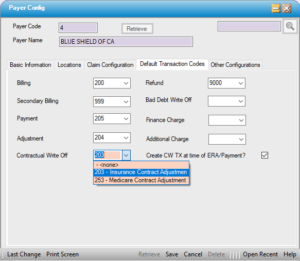 Default Transaction Codes